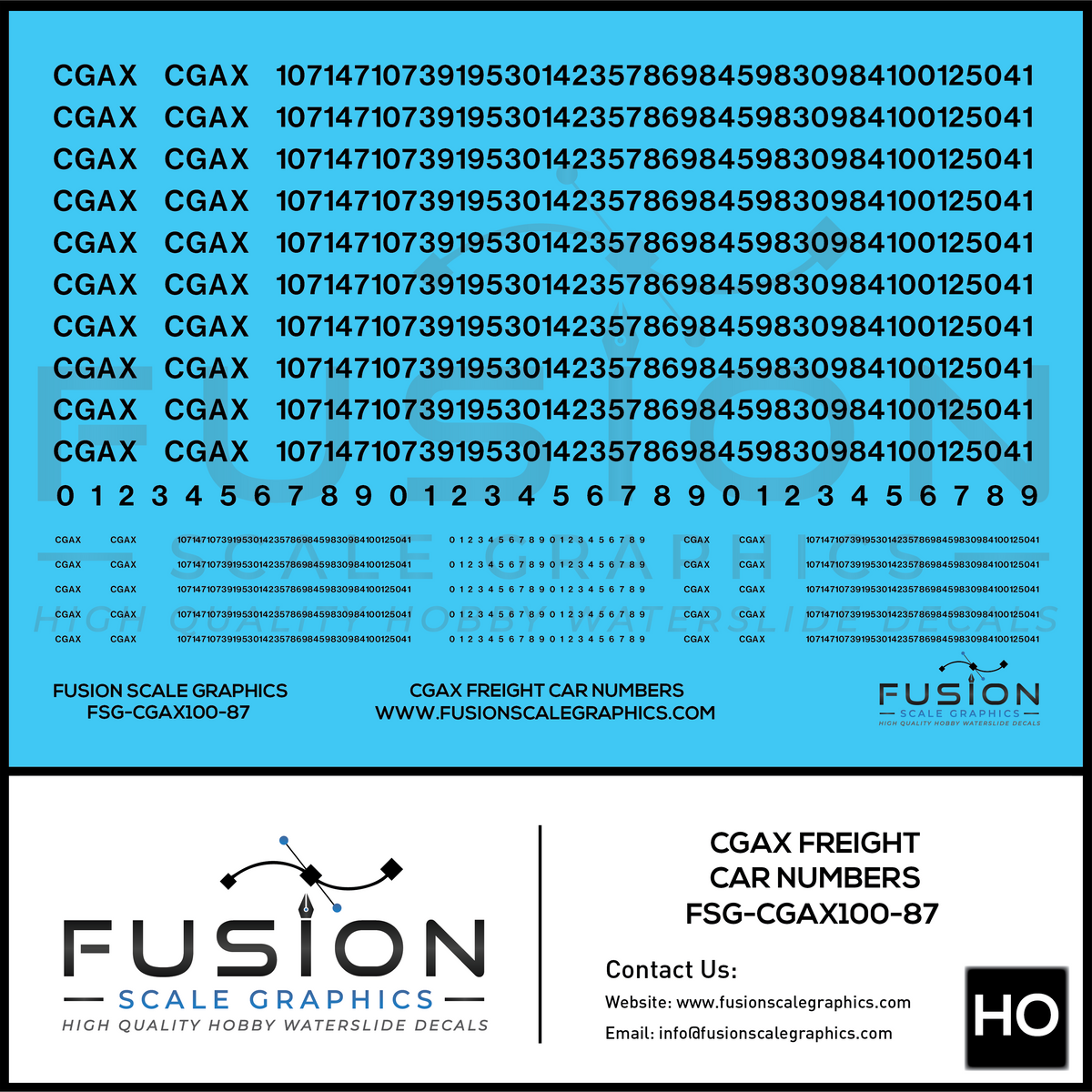 HO Scale CGAX Freight Car Numbering Decal Set – Fusion Scale Graphics