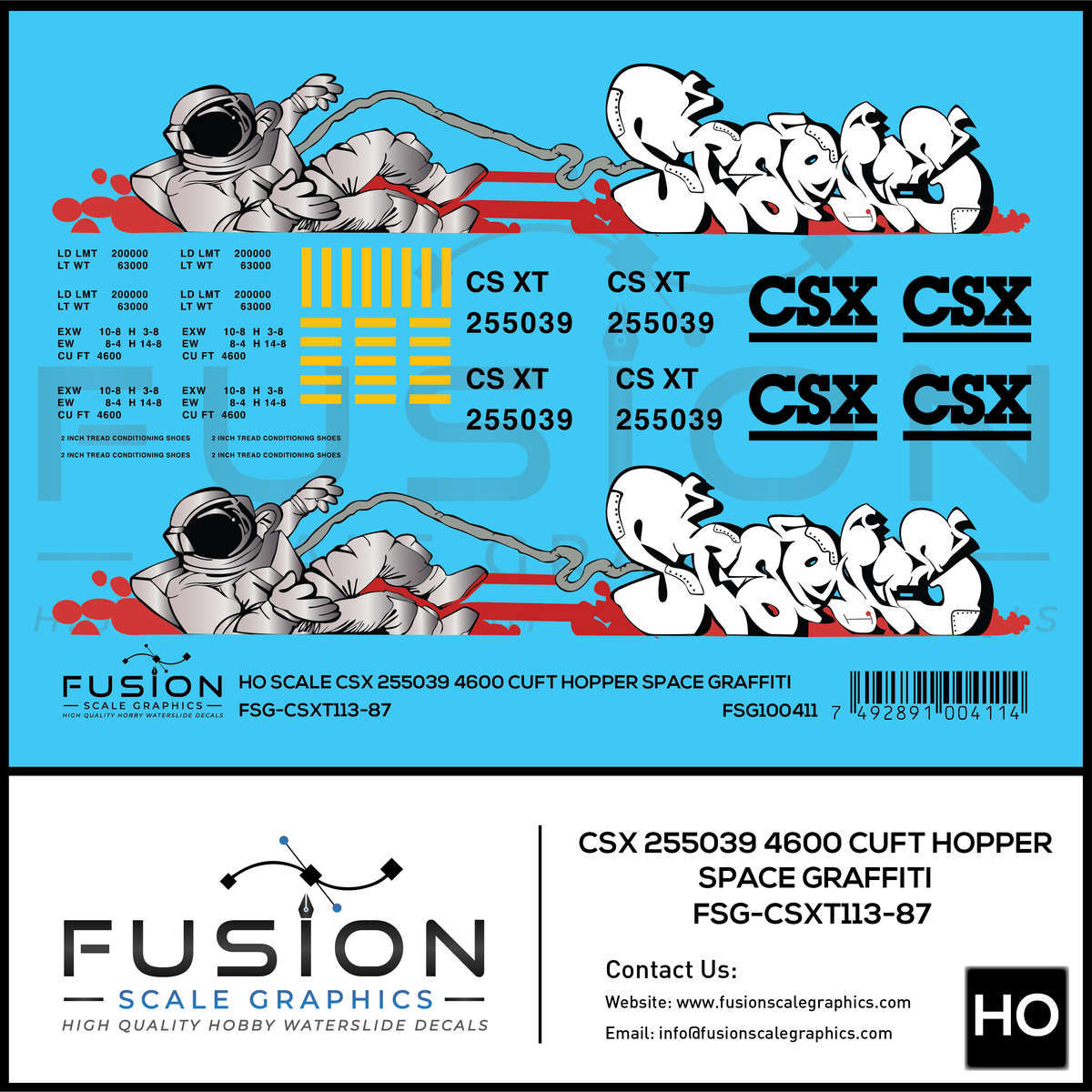 HO Scale CSX 255039 4600 CUFT Hopper Space Graffiti Decal Set – Fusion Scale Graphics