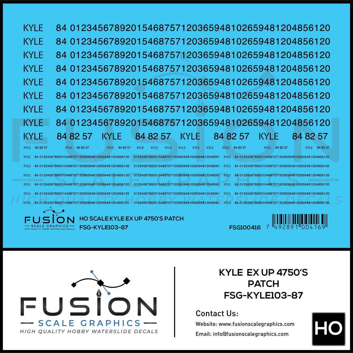 HO Scale KYLE EX UP 4750 Covered Hopper Patch Set – Fusion Scale Graphics