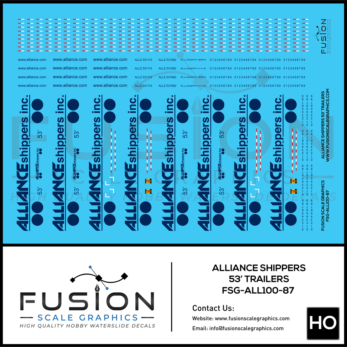 HO Scale Alliance Shippers 53' Trailers Decal Set – Fusion Scale Graphics