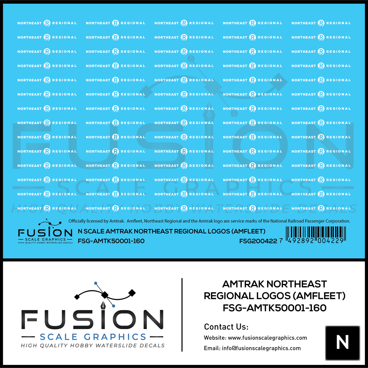 N Scale Amtrak Northeast Regional Amfleet Logos Decal Set – Fusion ...