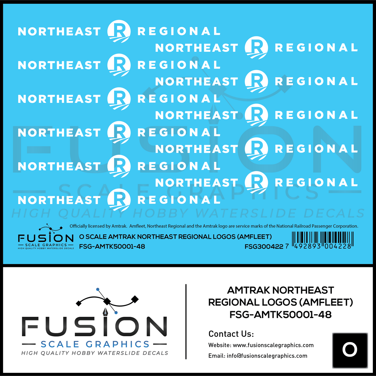 O Scale Amtrak Northeast Regional Amfleet Logos Decal Set – Fusion ...