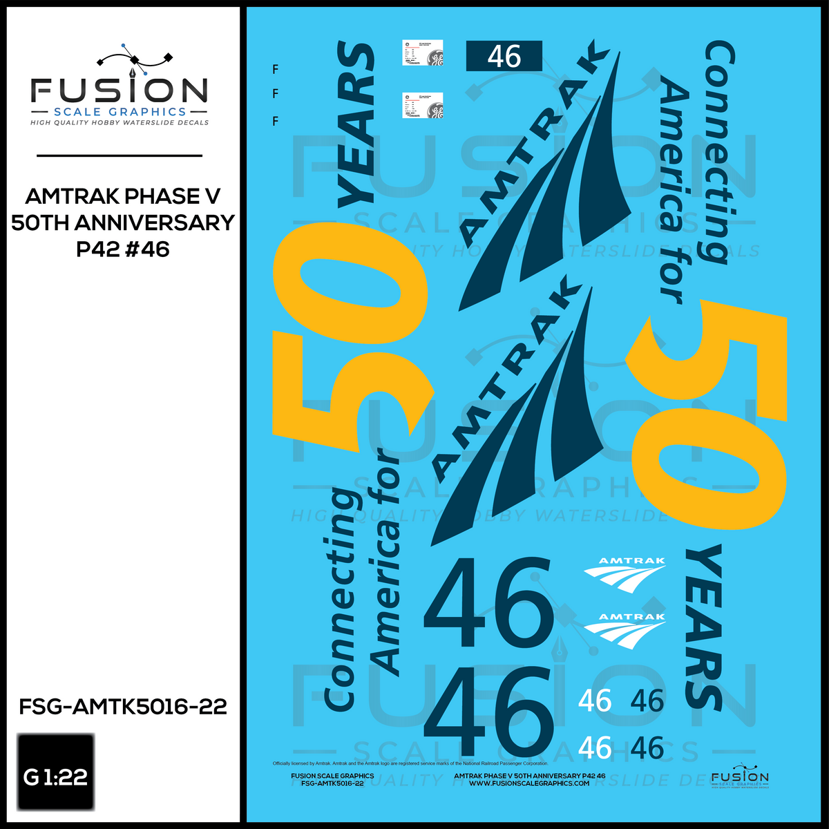 G Scale 1:22 Amtrak Phase V 50th Anniversary P42 46 Locomotive Decal S ...