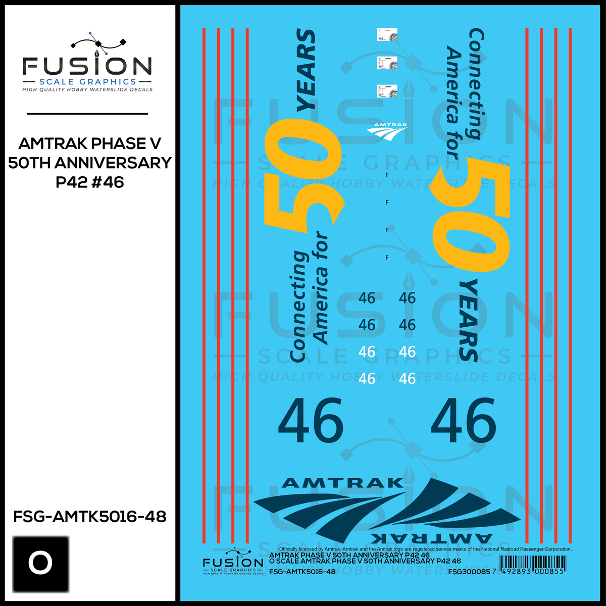 O Scale Amtrak Phase V 50th Anniversary P42 46 Locomotive Decal Set ...
