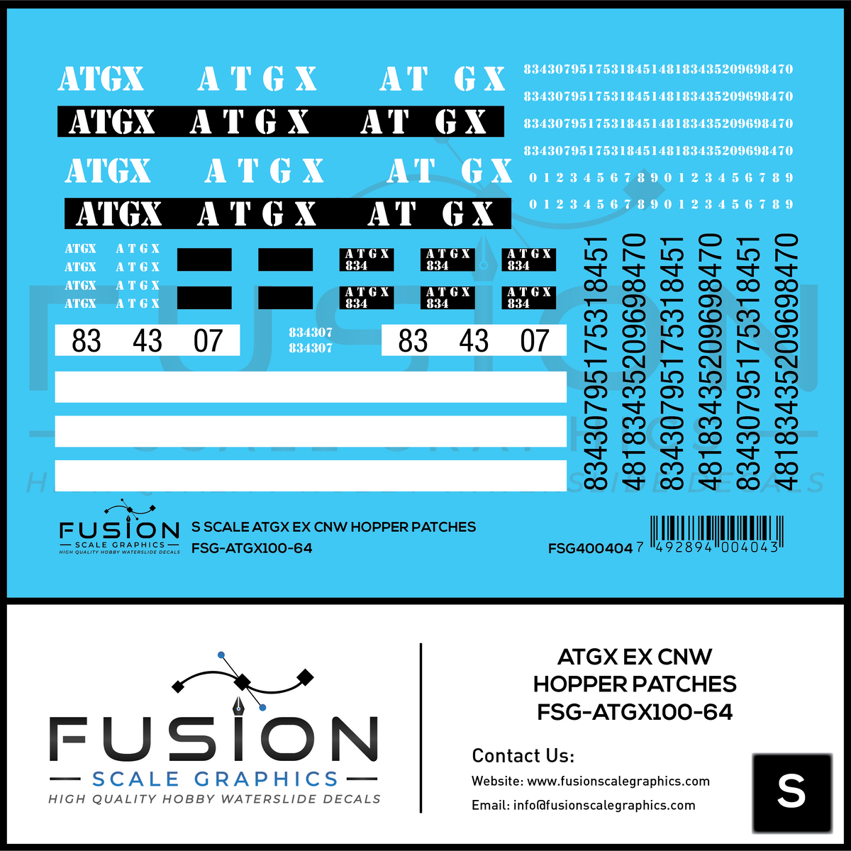 S Scale ATGX Ex CNW Hopper Patches Decal Set – Fusion Scale Graphics
