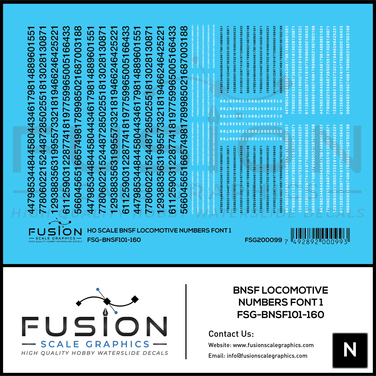 N Scale BNSF Locomotive Numbers Font Decal Set – Fusion Scale Graphics