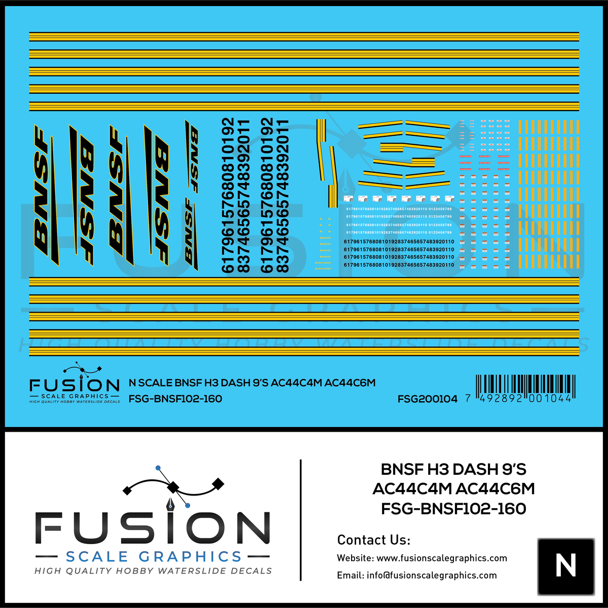 N Scale BNSF Railway H3 GE Dash 9, AC44C4M, AC44C6M Locomotives Decal ...