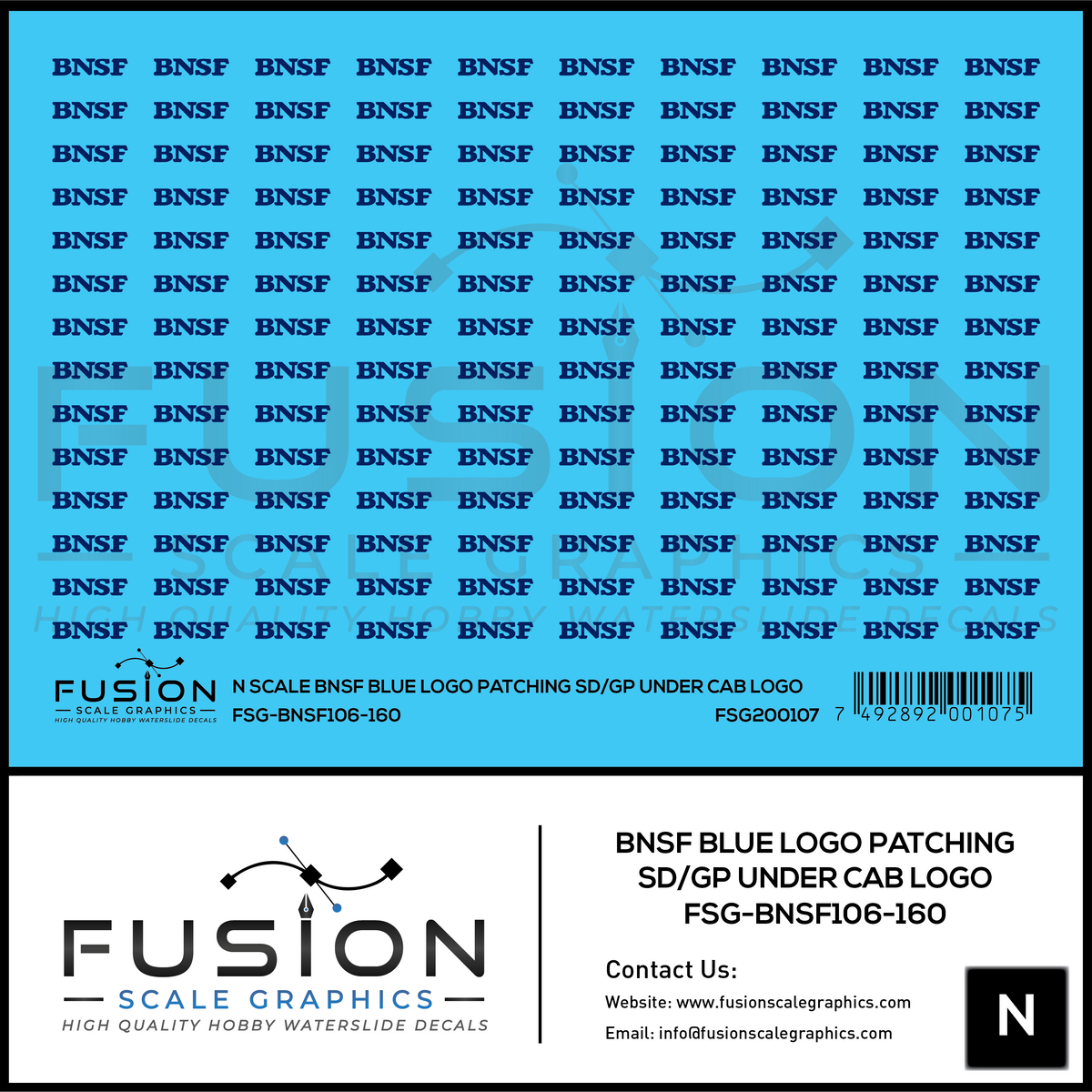 N Scale BNSF Railway Blue Logo Patching SD/GP Under Cab Logo Decal Set ...
