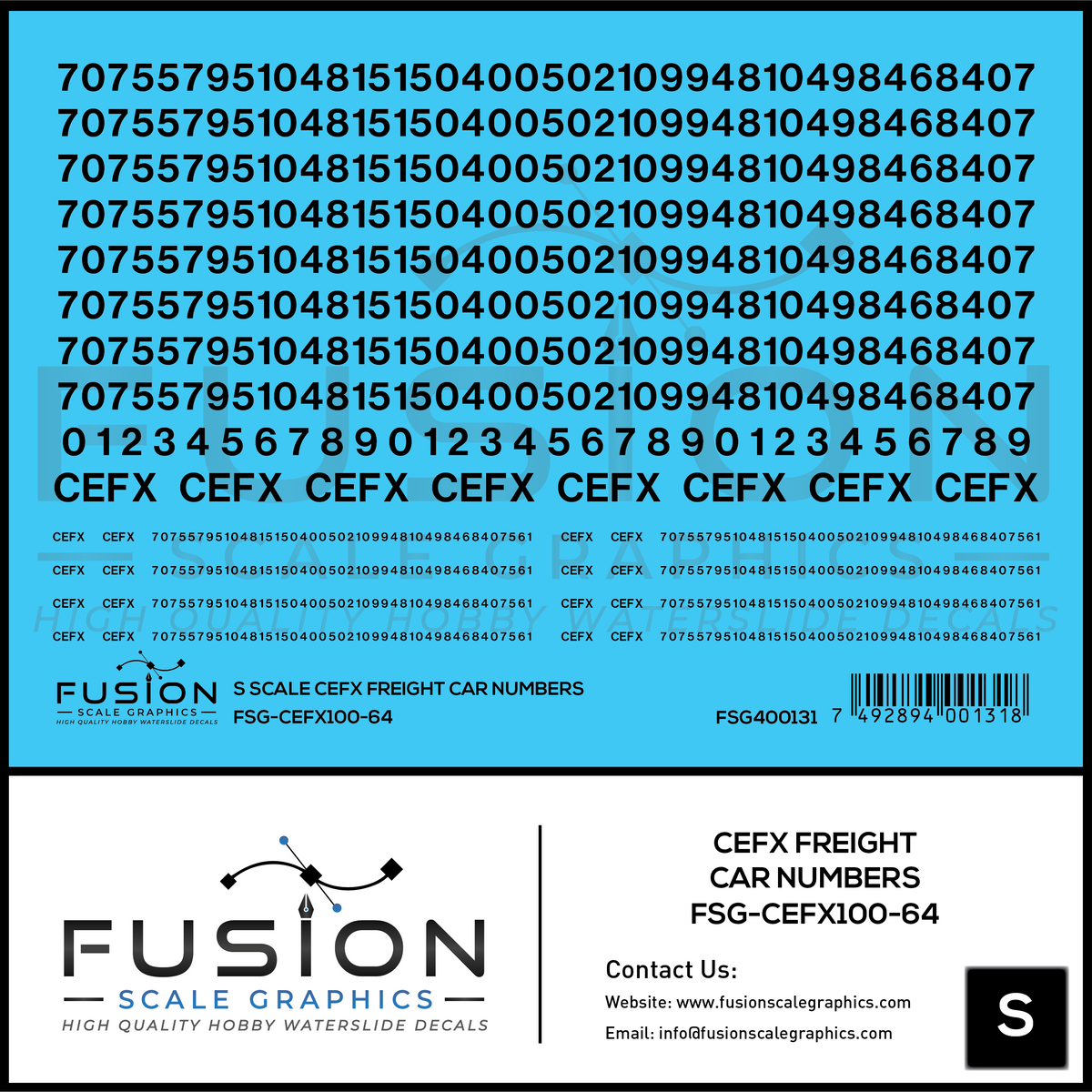 S Scale CEFX Freight Car Numbering Decal Set – Fusion Scale Graphics