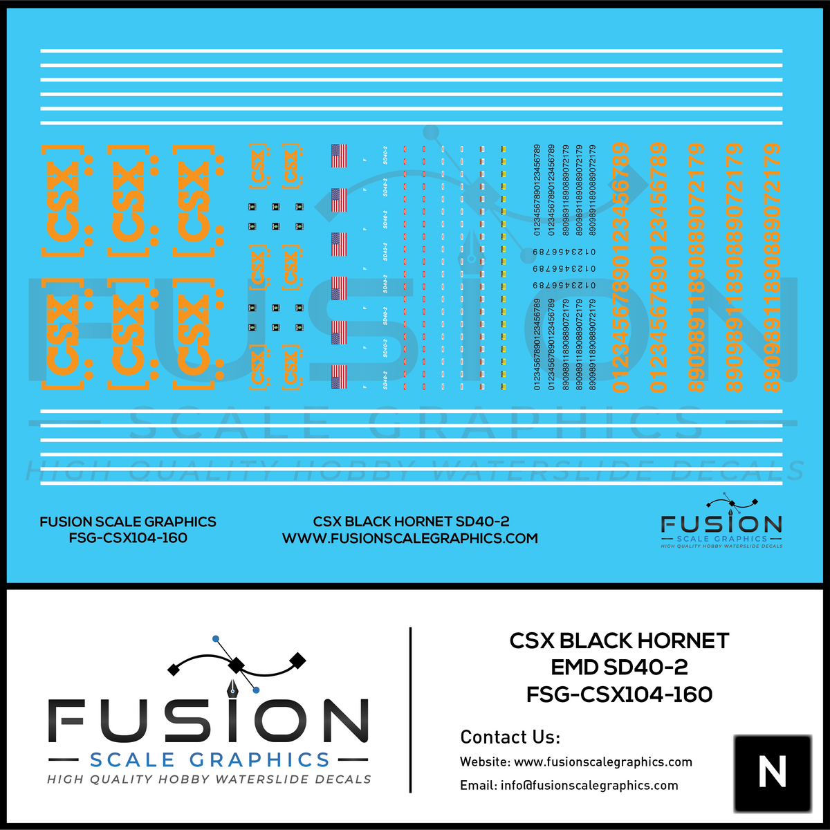 N Scale CSX Black Hornet EMD SD40-2 Locomotive Decal Set – Fusion Scale ...