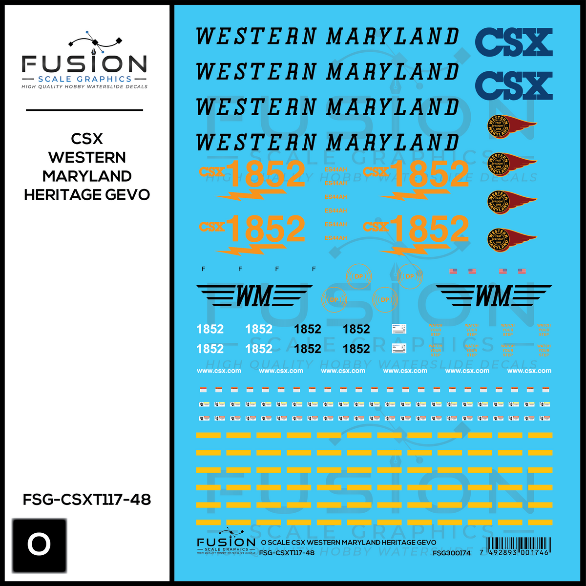 O Scale CSX Western Maryland Heritage GEVO Locomotive Decal Set ...
