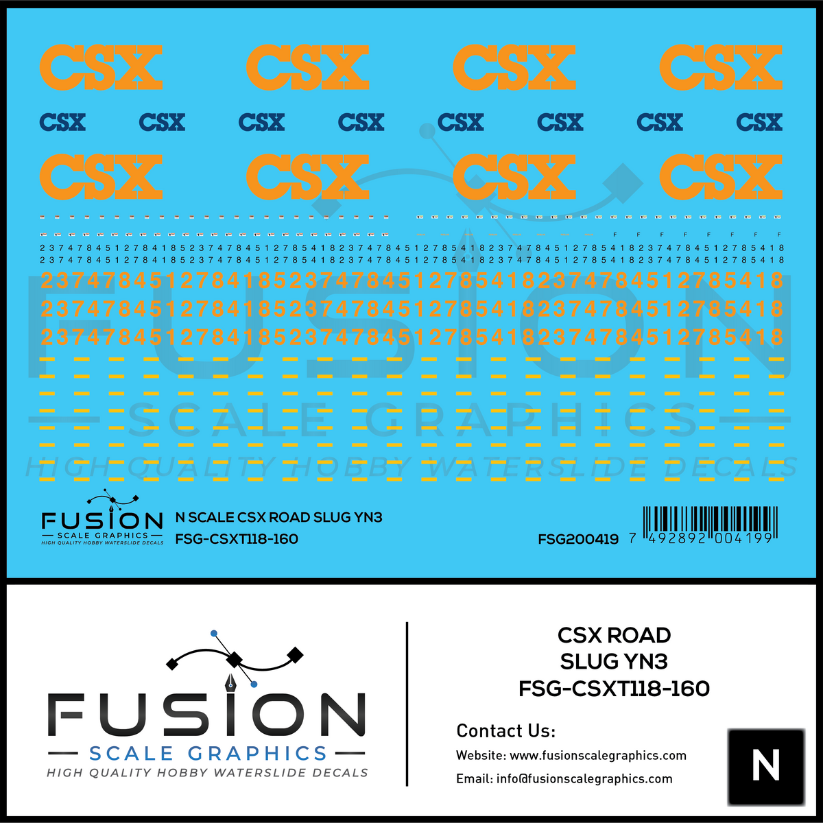 N Scale CSX Road Slug YN3 Decal Set – Fusion Scale Graphics