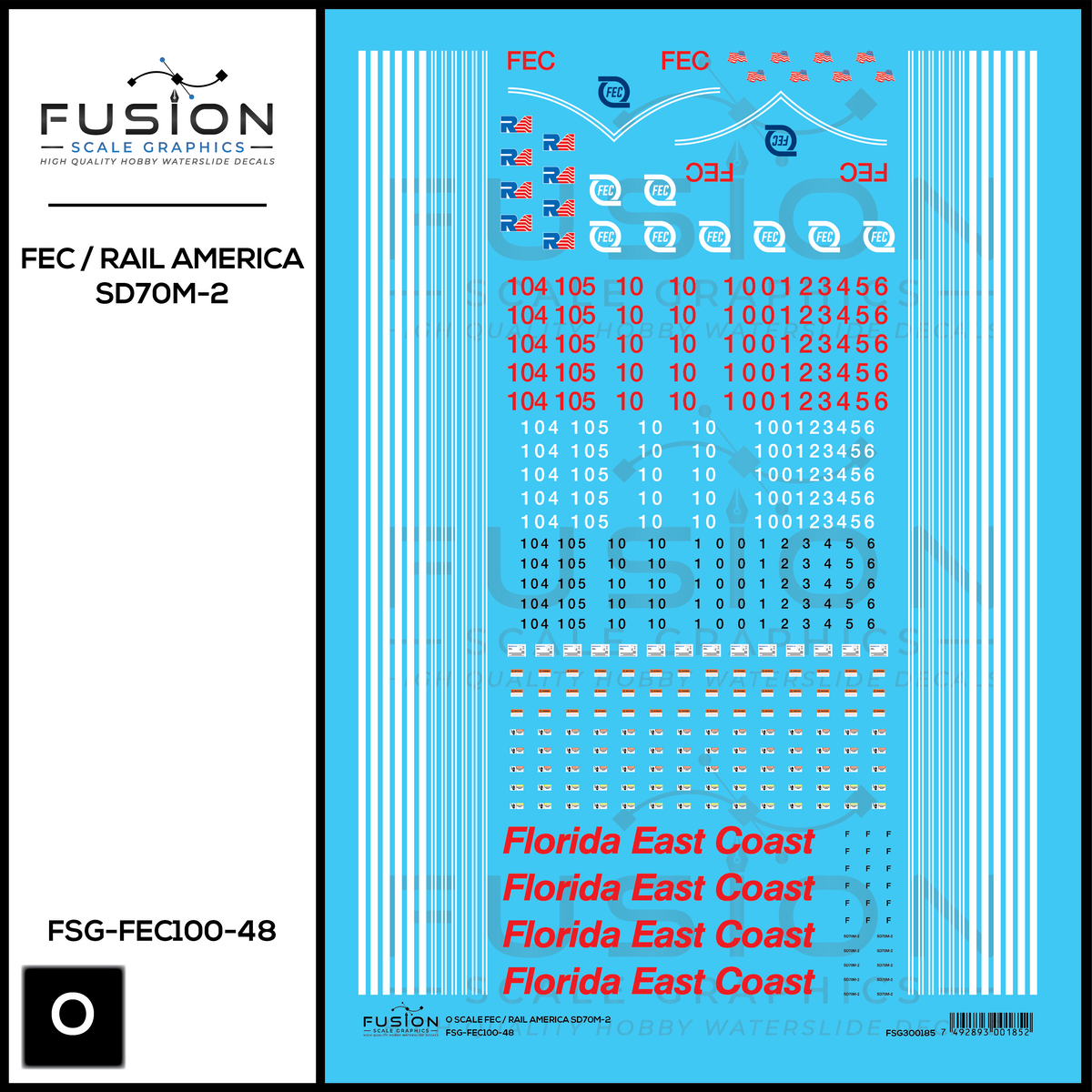 O Scale Florida East Coast/Rail America EMD SD70M-2 Locomotive Decal S ...