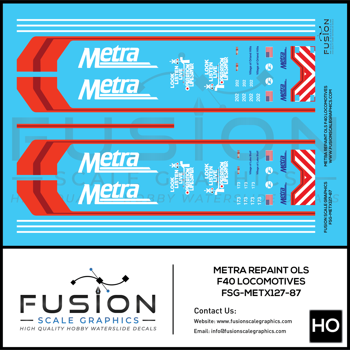 HO Scale Metra Repaint Operation Lifesavor F40 Locomotives Decal Set ...