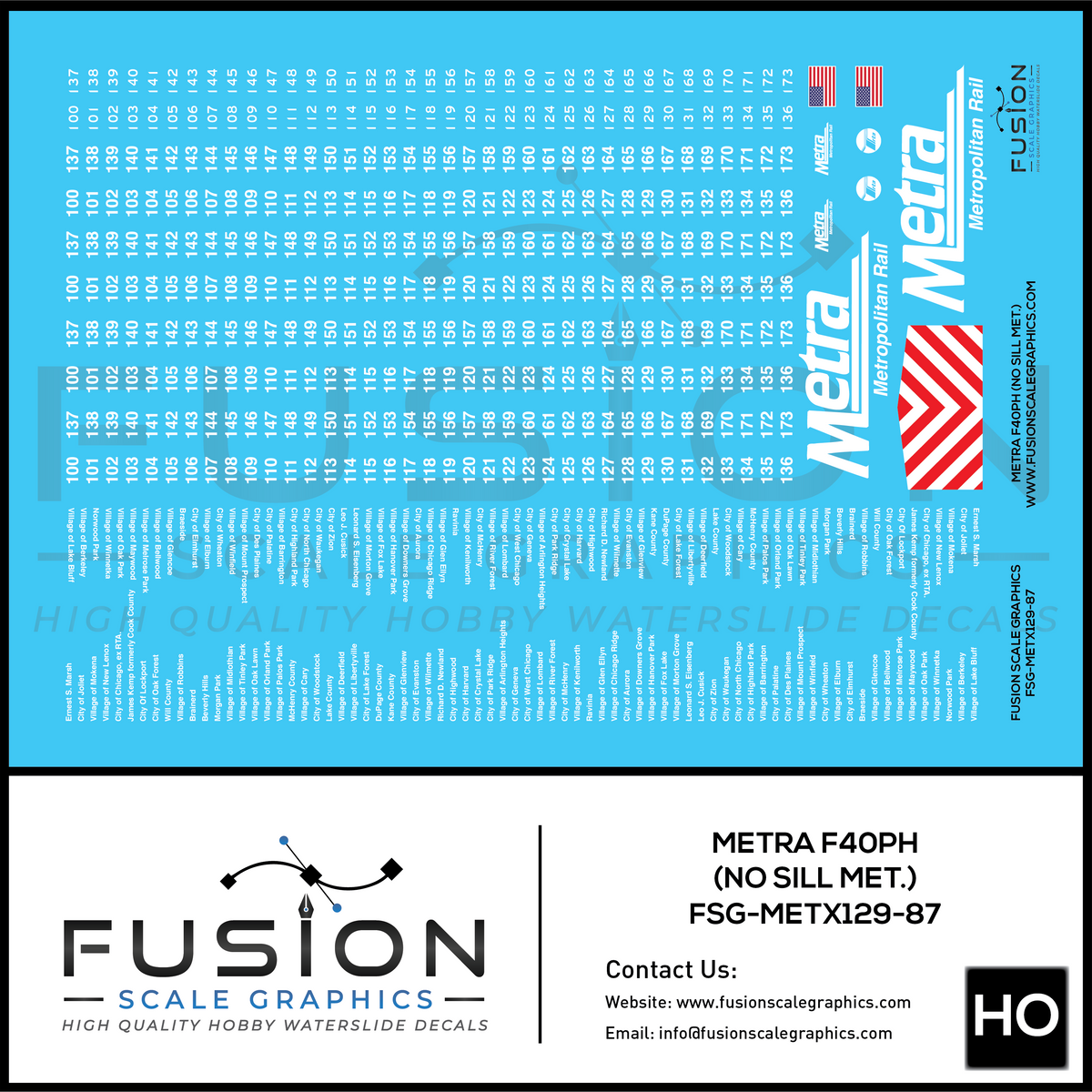 HO Scale Metra F40PH Metropolitan Rail Locomotive Decal Set – Fusion ...