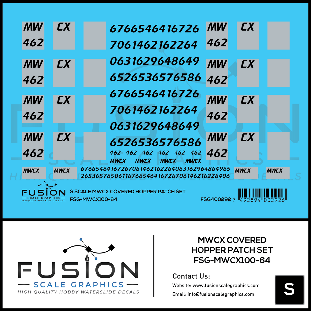 S Scale MWCX Covered Hopper Patching Decal Set – Fusion Scale Graphics