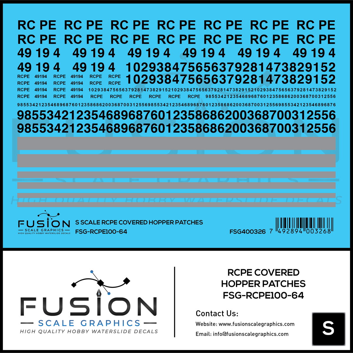 S Scale RCPE Covered Hopper Patch Decal Set – Fusion Scale Graphics