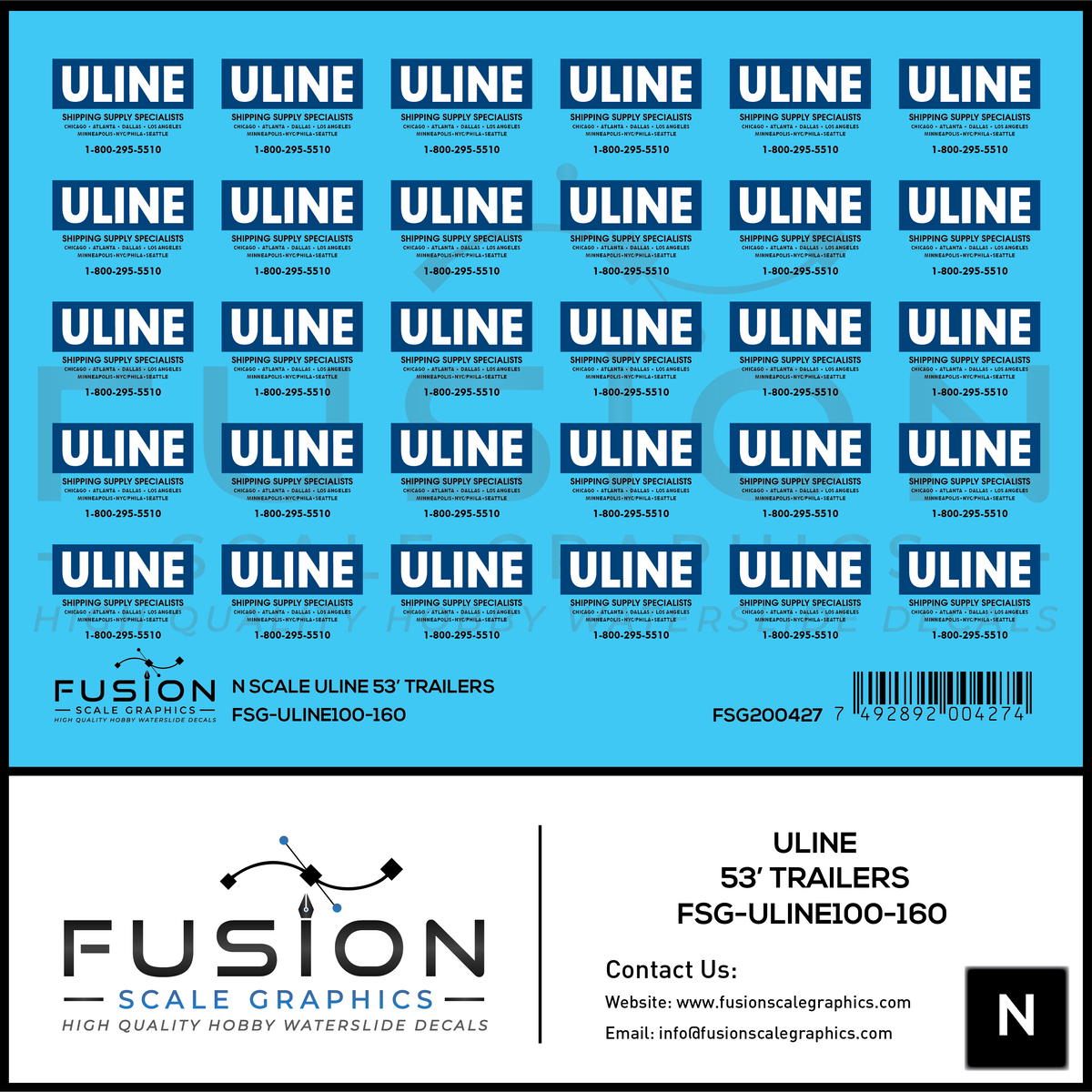 N Scale ULINE 53' Trailers Decal Set – Fusion Scale Graphics