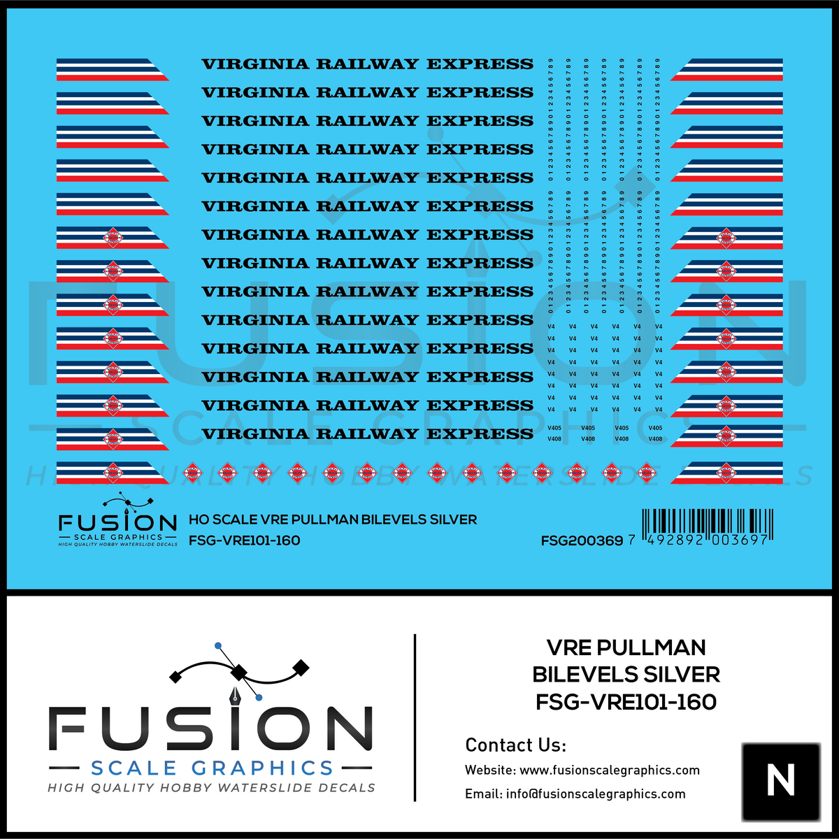 N Scale VRE Virginia Railway Express Silver Pullman Bilevel Decal Set ...