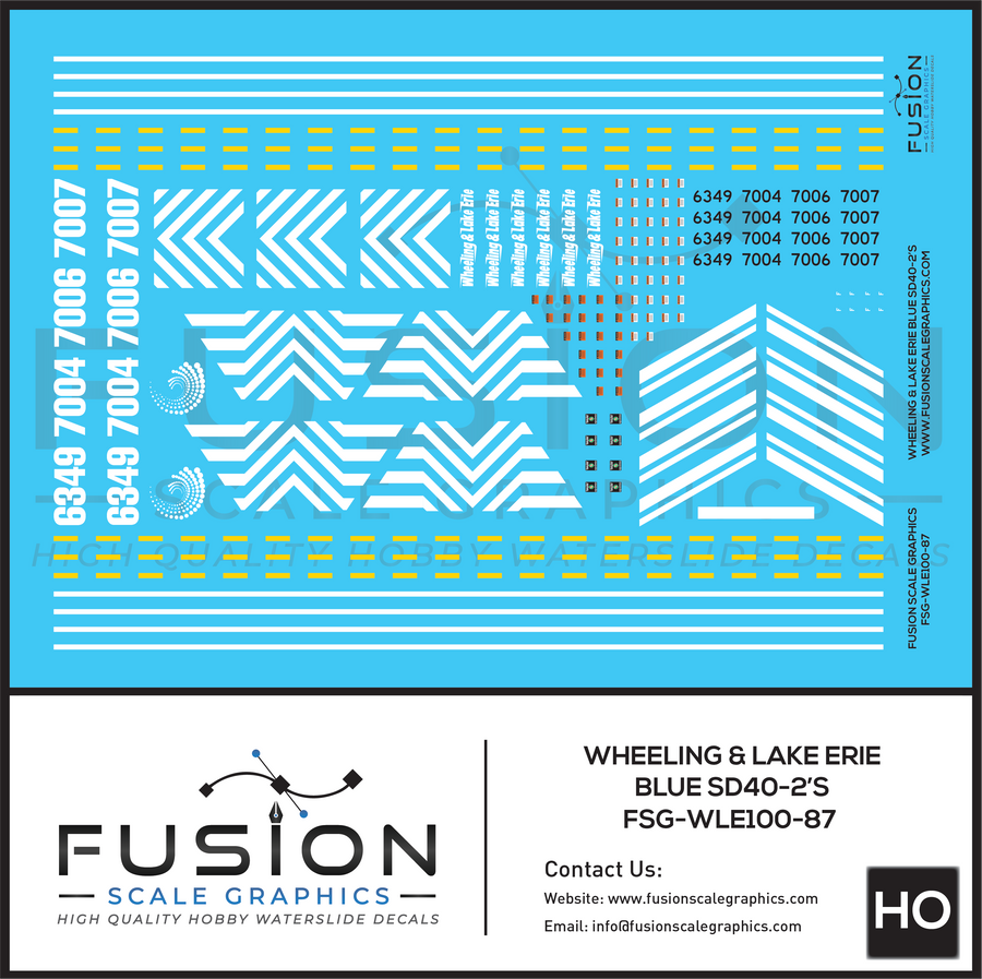 HO Scale Wheeling & Lake Erie Blue SD40-2 Locomotives Decal Set – Fusion Scale Graphics