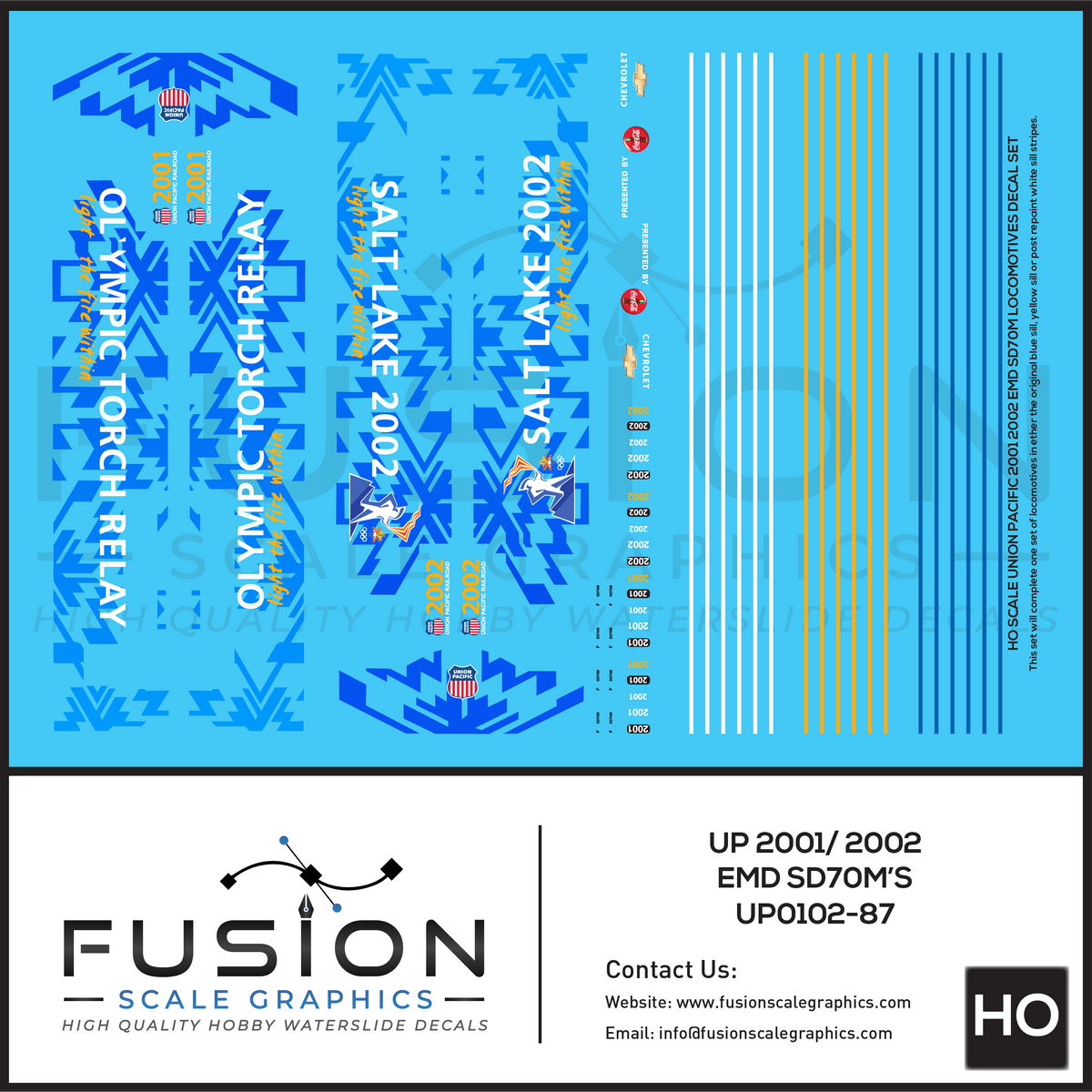 HO Scale Union Pacific UPRR 2001 2002 EMD SD70M Locomotives Decal Set ...