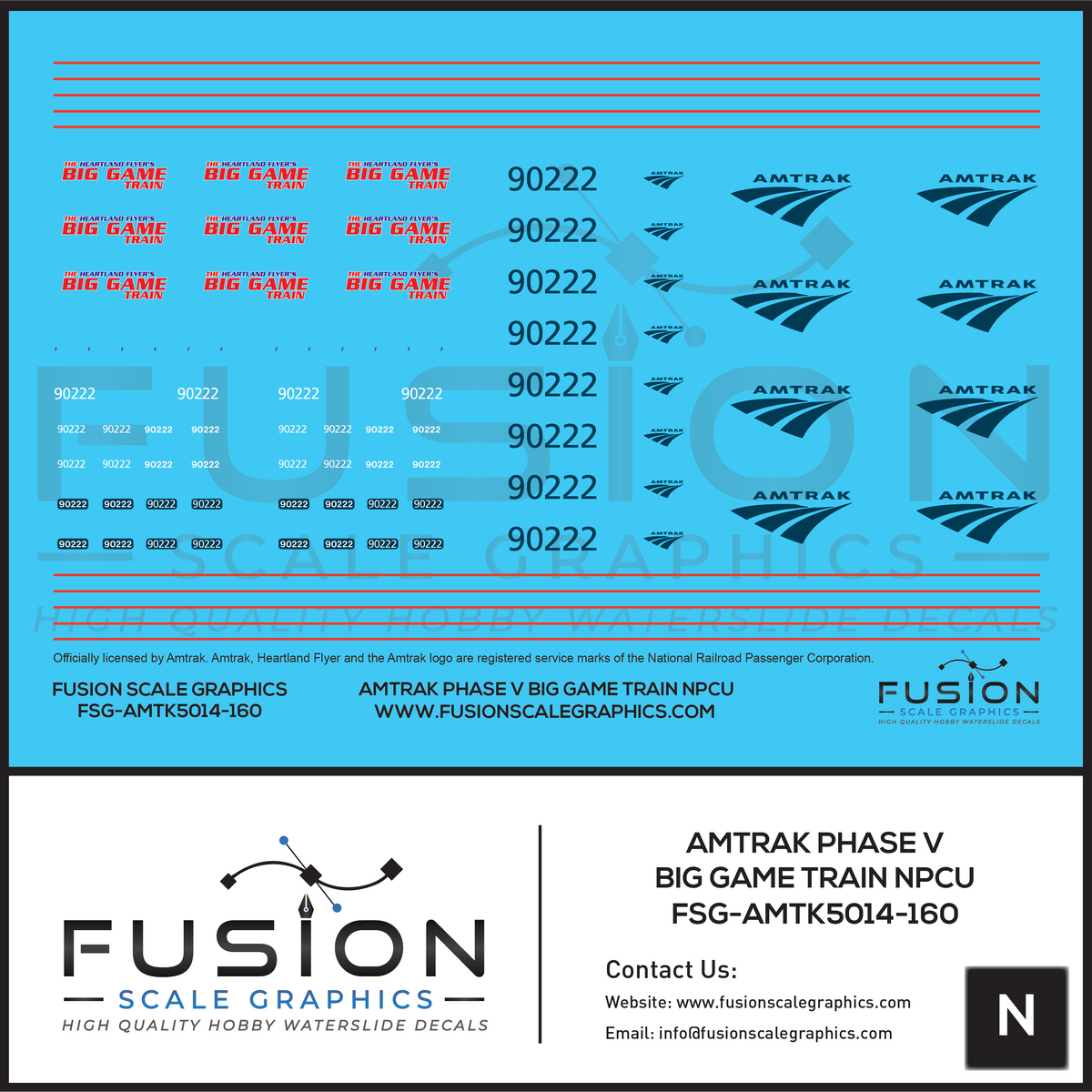 N Scale Amtrak Phase V Big Game Train NPCU Decal Set – Fusion Scale ...