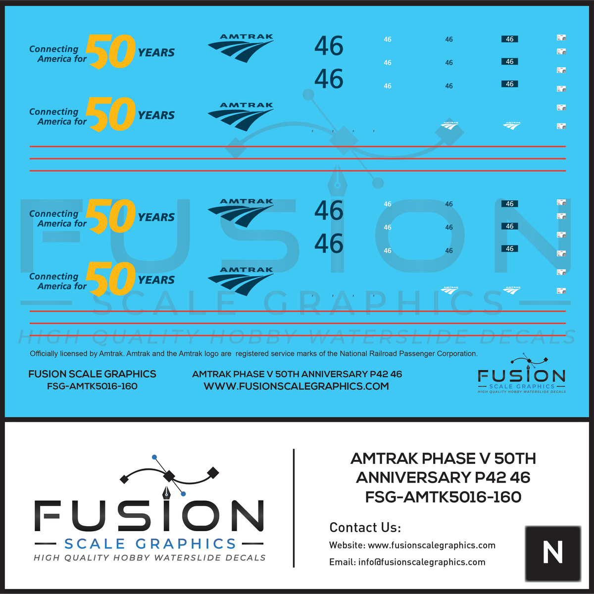 N Scale Amtrak Phase V 50th Anniversary P42 46 Locomotive Decal Set ...