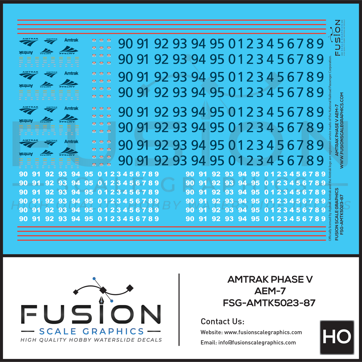 HO Scale Amtrak Phase V AEM-7 Locomotive Decal Set – Fusion Scale Graphics