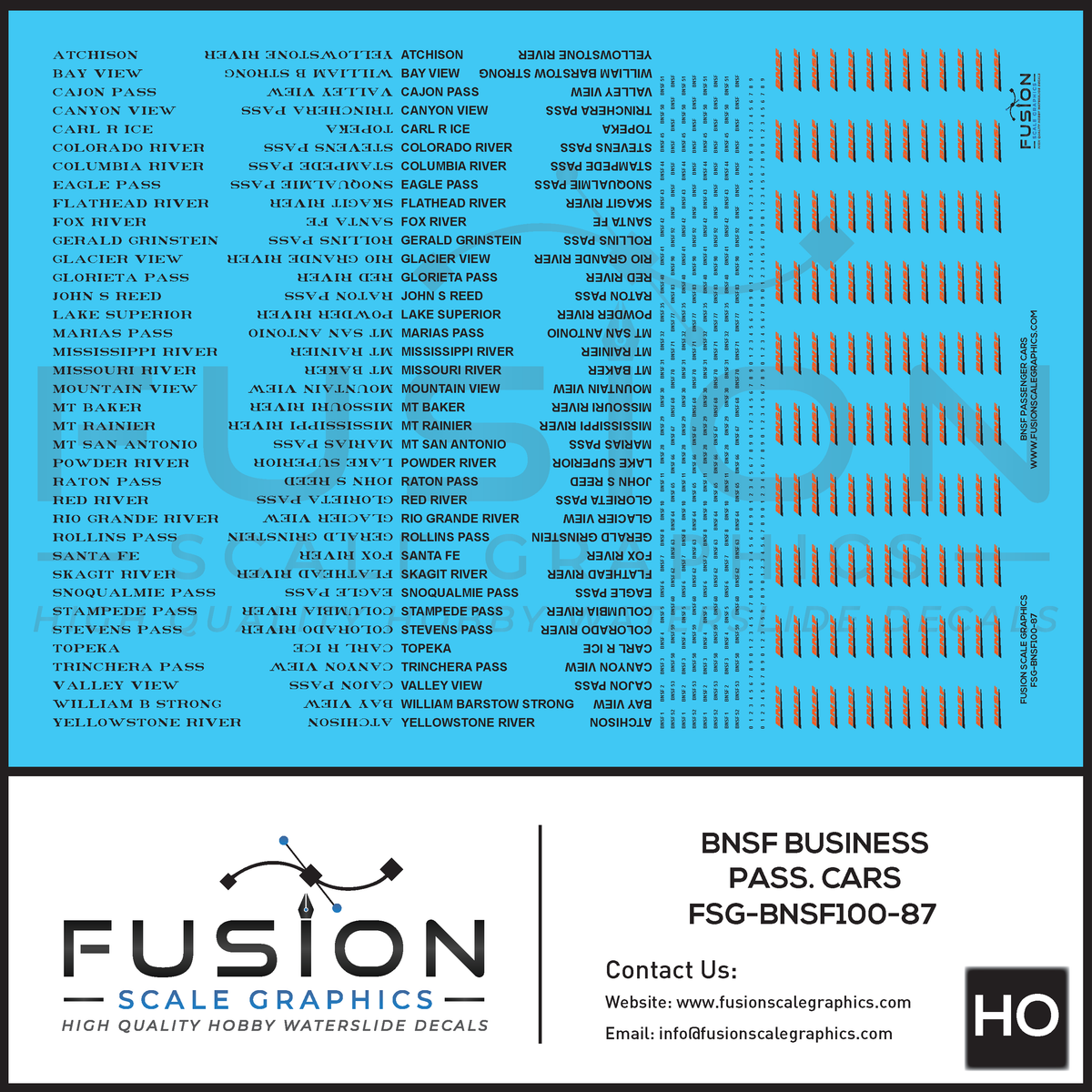 HO Scale BNSF Railway Passenger Car Decal Set – Fusion Scale Graphics