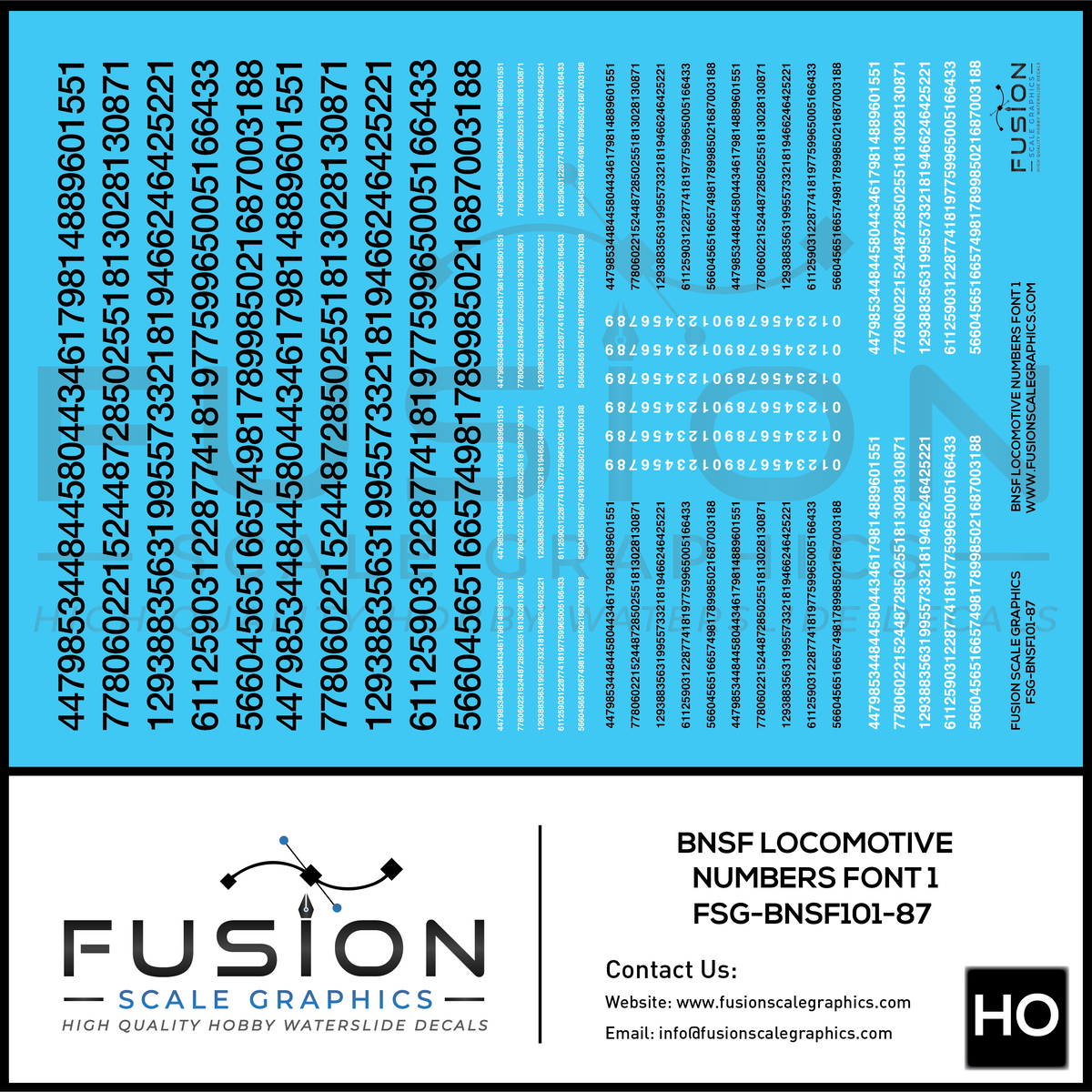 HO Scale BNSF Locomotive Numbering Decal Set V1 – Fusion Scale Graphics