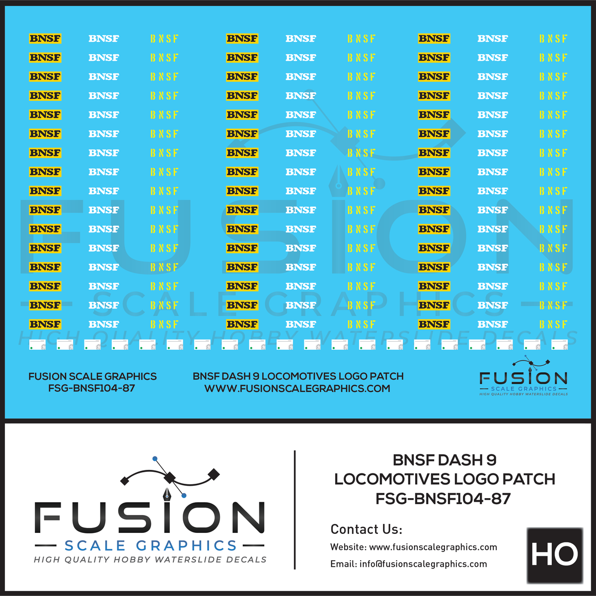 HO Scale BNSF Dash 9 Locomotive Cab Patch Decal Set – Fusion Scale Graphics