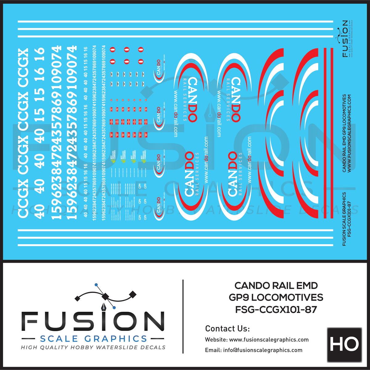 HO Scale Cando Rail EMD GP9 Locomotives Decal Set – Fusion Scale Graphics