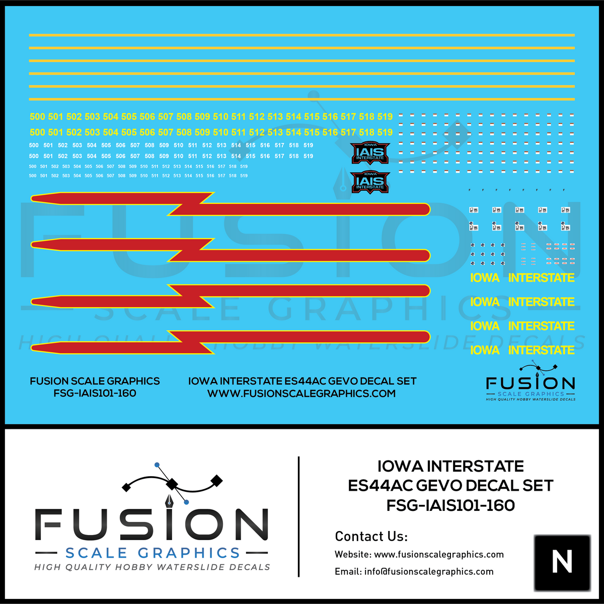 N Scale Iowa Interstate ES44AC Locomotive Decal Set – Fusion Scale Graphics