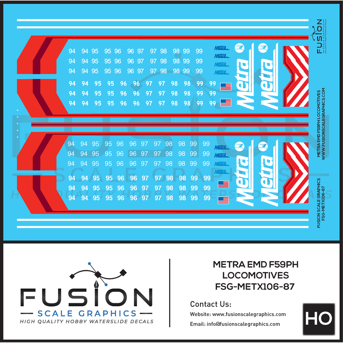 HO Scale Metra EMD F59PH Locomotives Decal Set – Fusion Scale Graphics