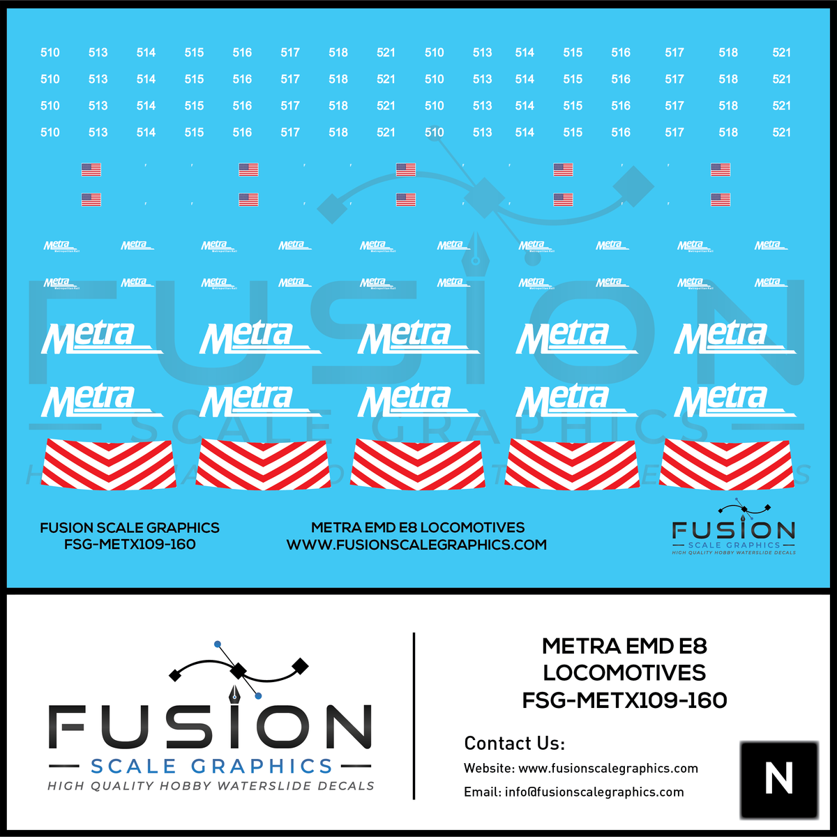 N Scale Metra EMD E8 Locomotives Decal Set – Fusion Scale Graphics