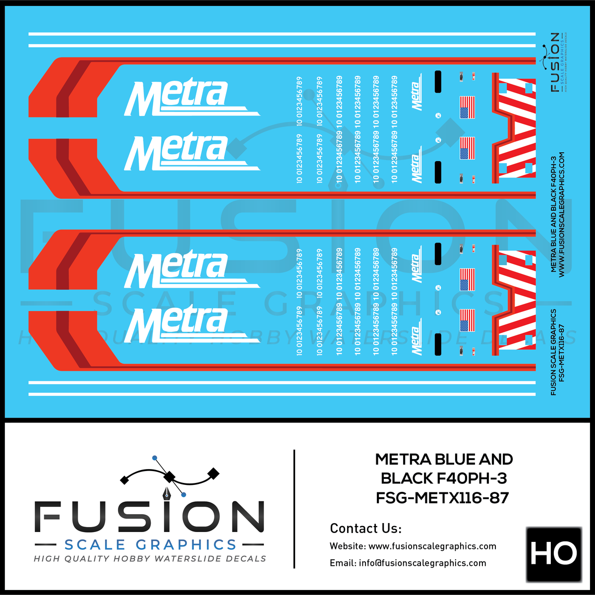 HO Scale Metra F40PH-3 Blue & Black Locomotive Decal Set – Fusion Scale ...