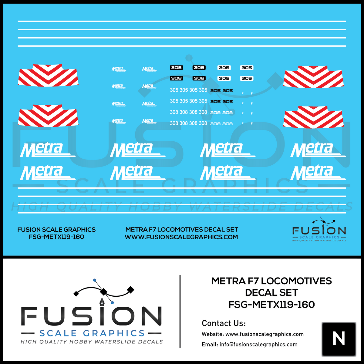 N Scale Metra EMD F7 305 308 Decal Set – Fusion Scale Graphics