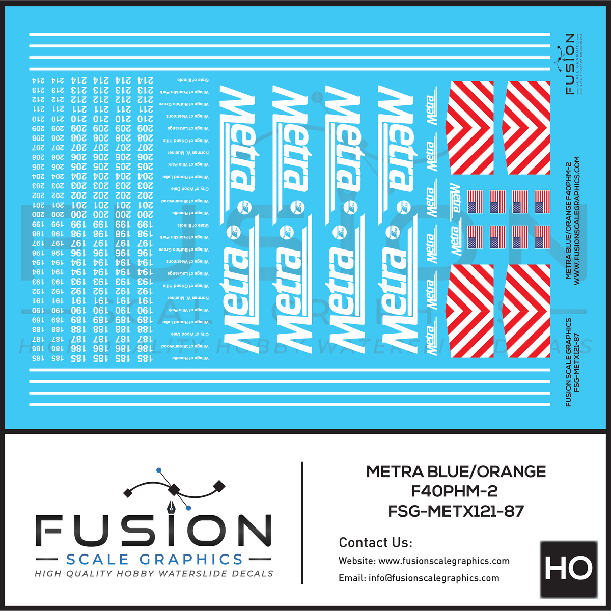 HO Scale Metra EMD F40PHM-2 Blue Locomotives Decal Set – Fusion Scale ...