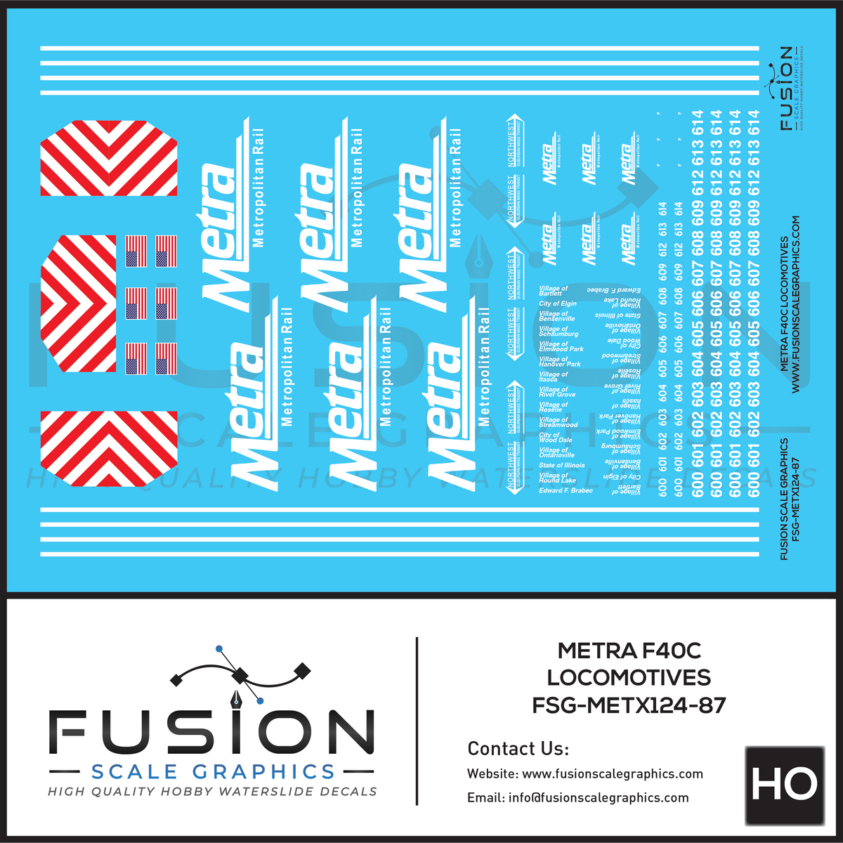 Fusion Scale Graphics: HO Scale Metra EMD F40C Locomotive Decal Set