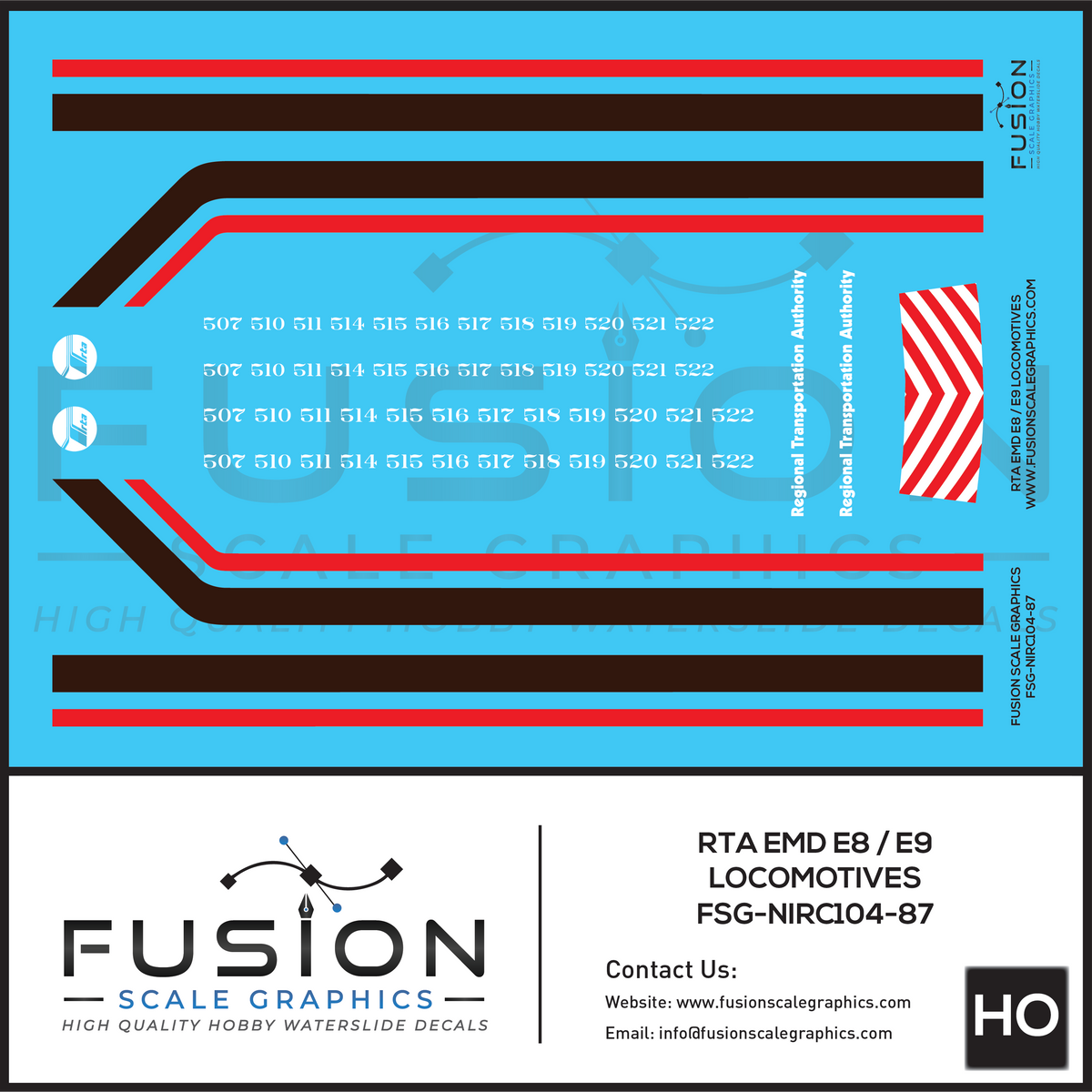 HO Scale RTA EMD E8 E9 Locomotives Decal Set – Fusion Scale Graphics