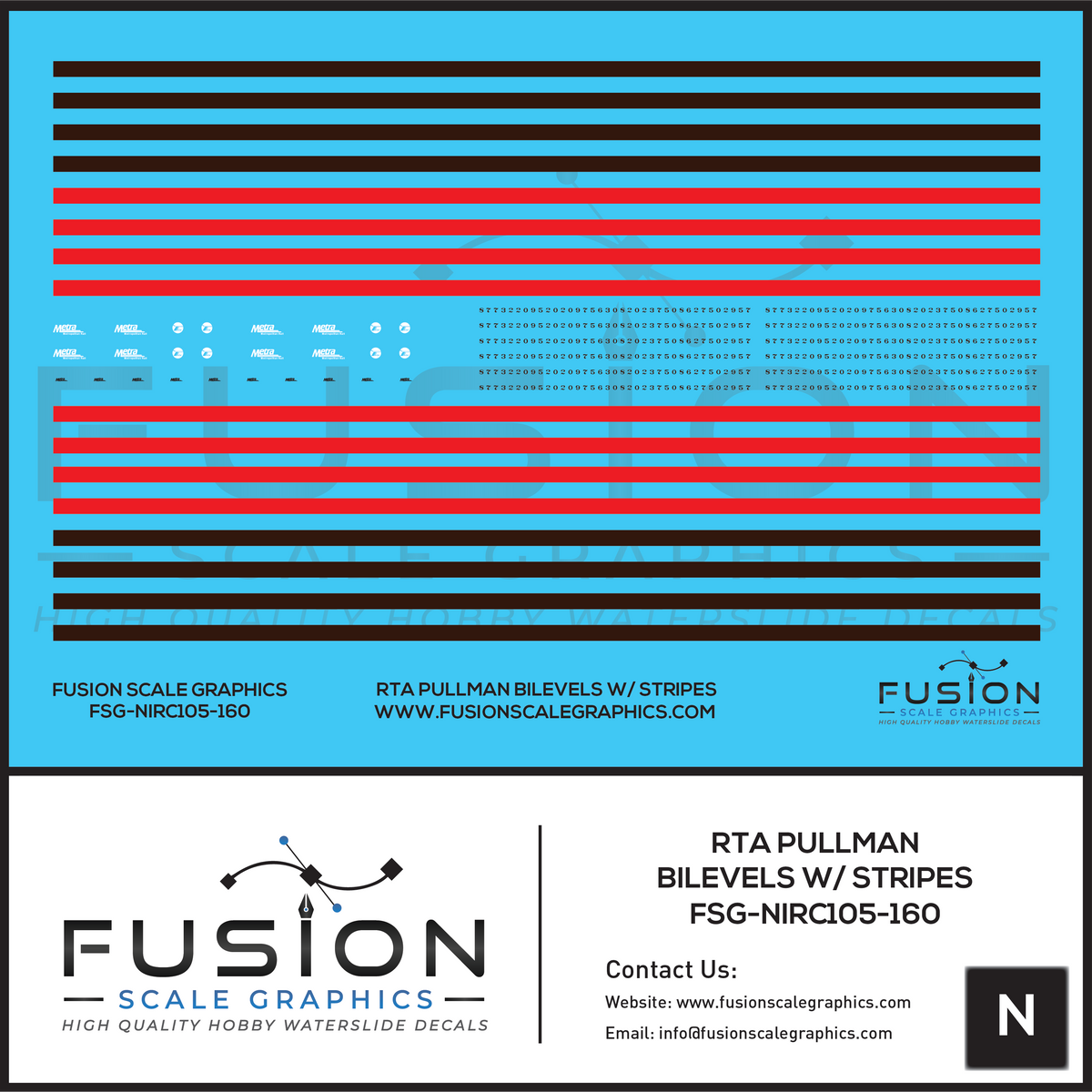 N Scale RTA Pullman BiLevel Cars Decal Set W/ Stripes – Fusion Scale ...