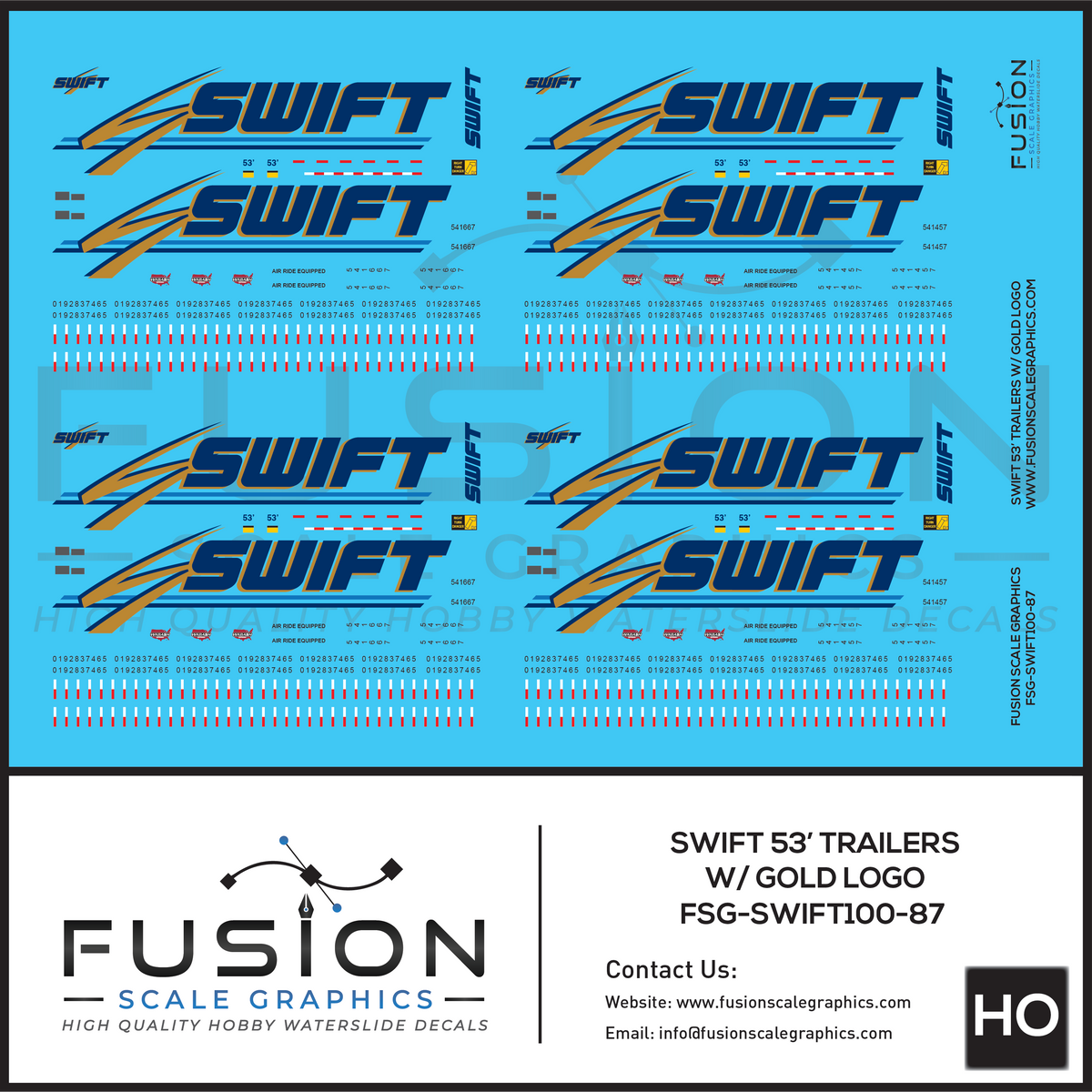 HO Scale Swift 53' Truck Trailers W/ Gold Logo Decal Set – Fusion Scale ...