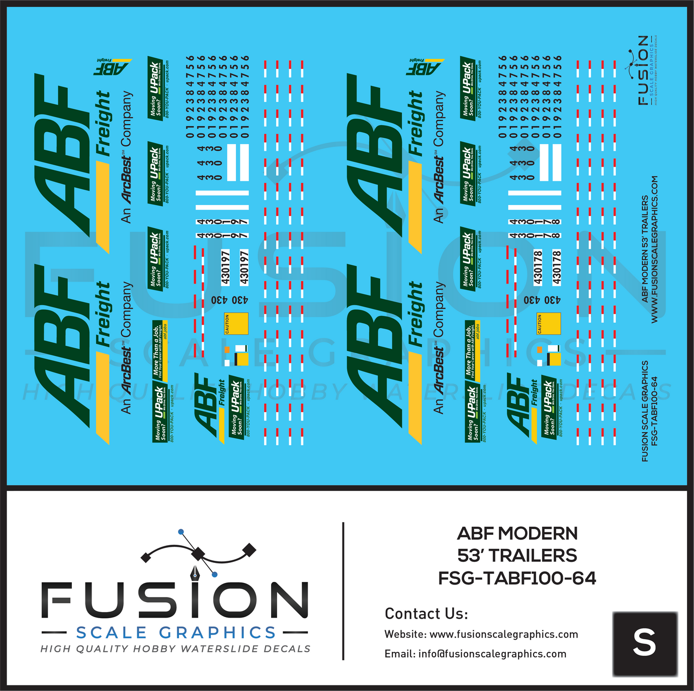 S Scale 1:64 ABF Freight Modern 53' Truck Trailers Decal Set – Fusion ...