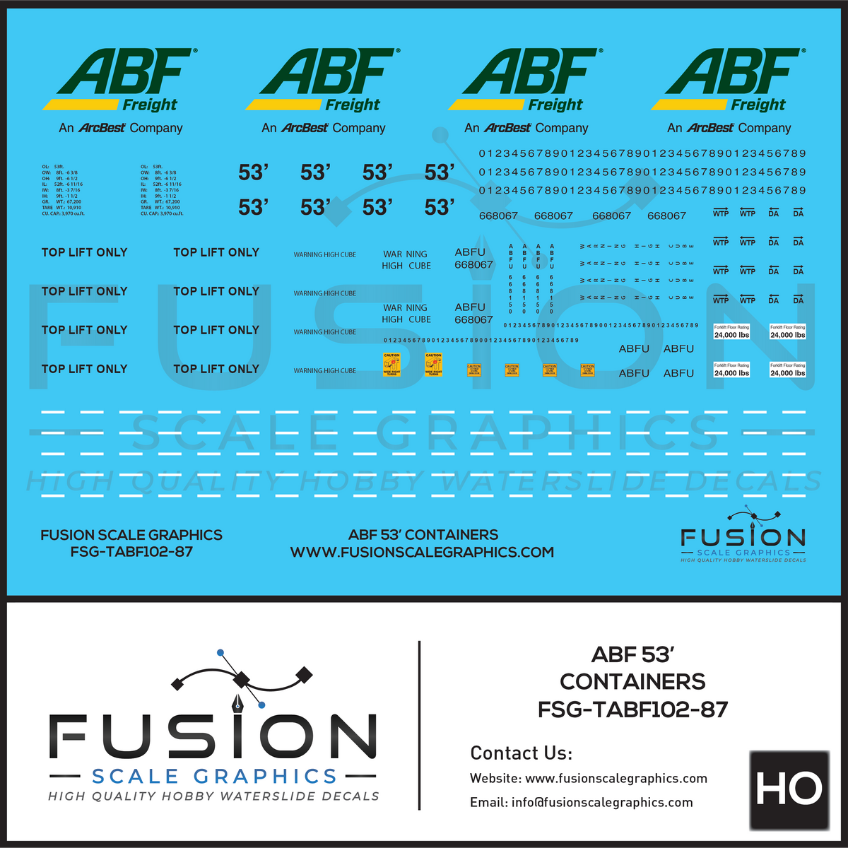 HO Scale ABF Freight Modern 53' Containers Decal Set – Fusion Scale ...