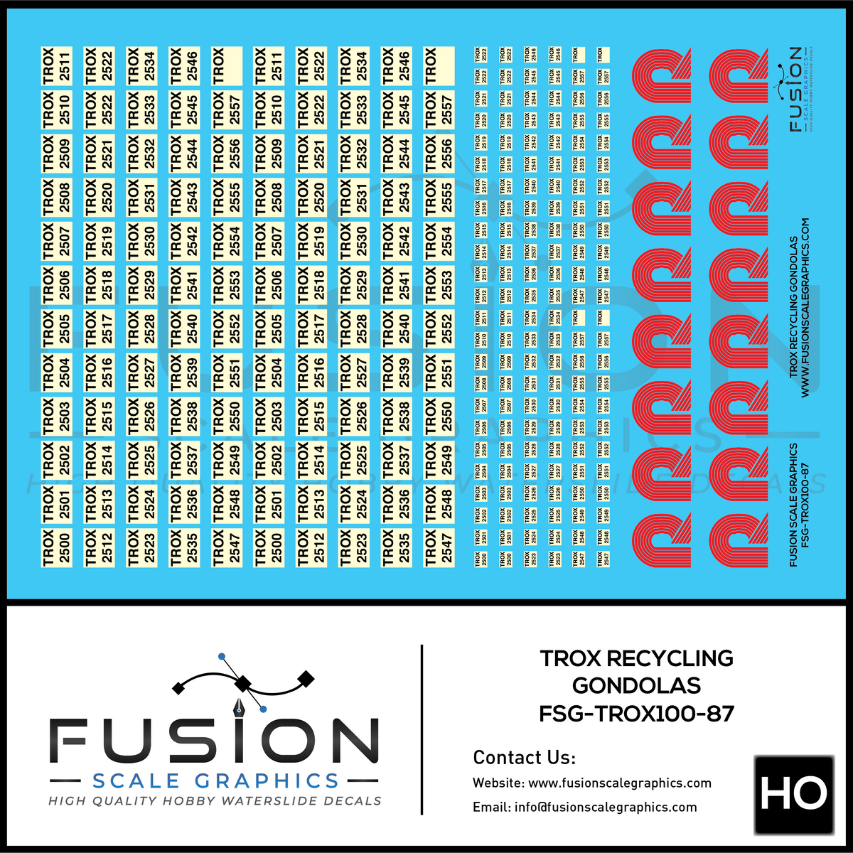 HO Scale TROX Recycling Gondolas Decal Set – Fusion Scale Graphics