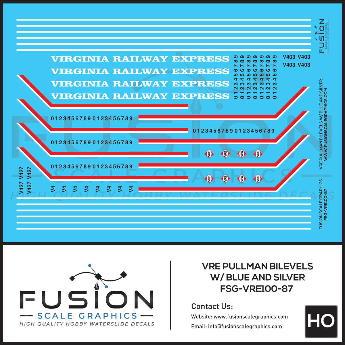 HO Scale VRE Virginia Railway Express Blue Top Pullman BiLevel Decal S ...