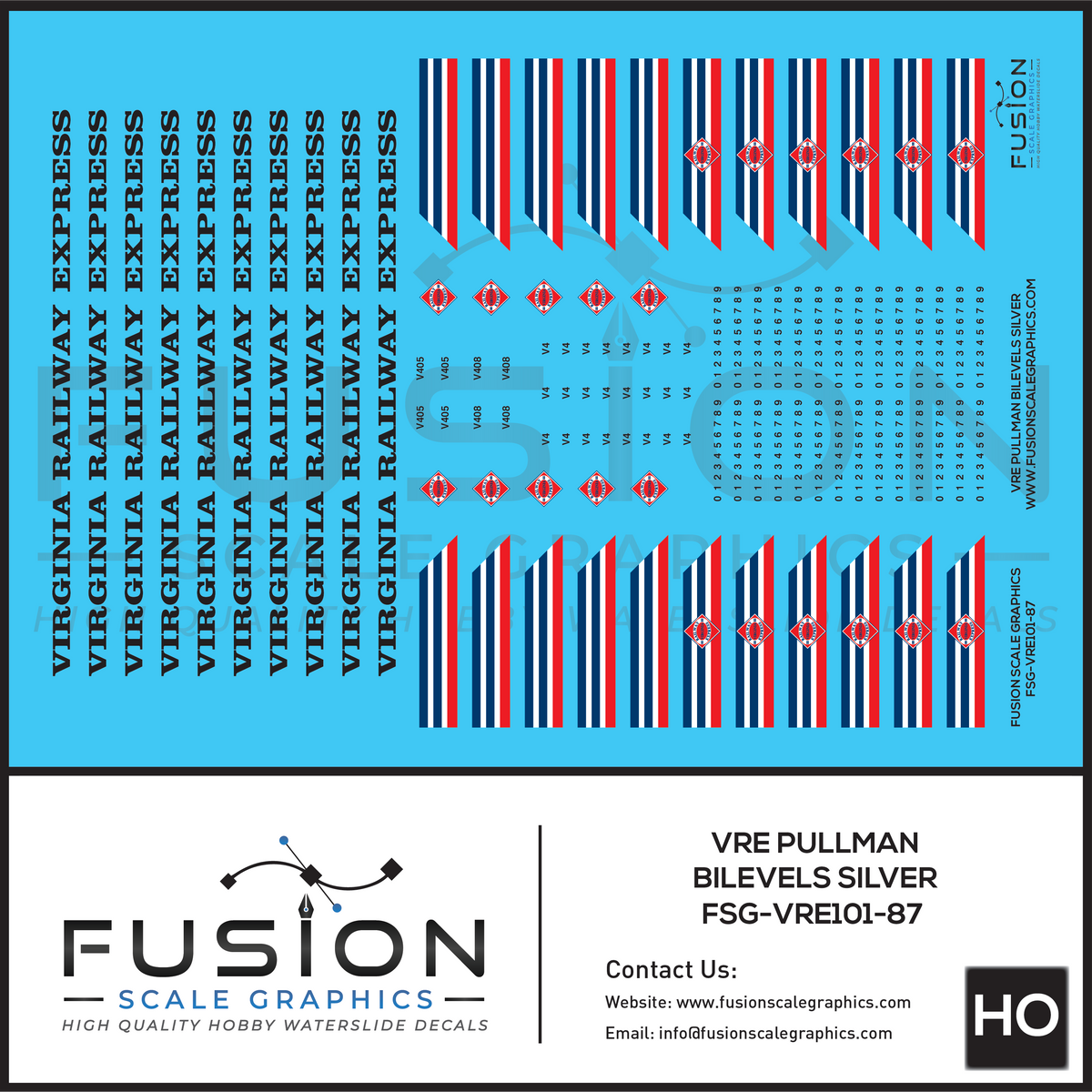 HO Scale VRE Virginia Railway Express Silver Pullman BiLevel Decal Set ...